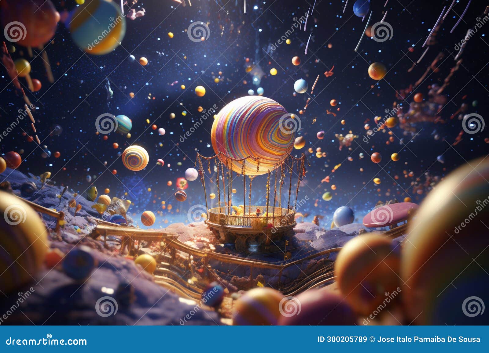 Explore a Celestial Carnival with Spacecraft of Stock Illustration ...