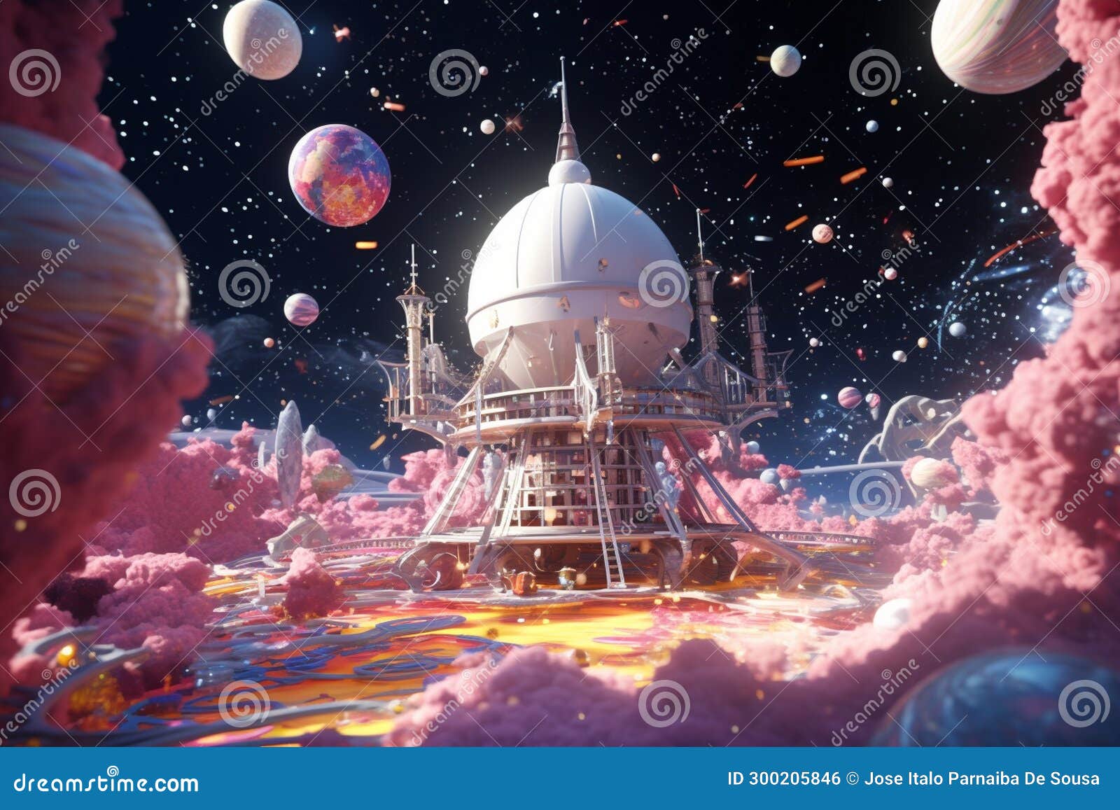 Explore a Celestial Carnival with Spacecraft of Stock Illustration ...