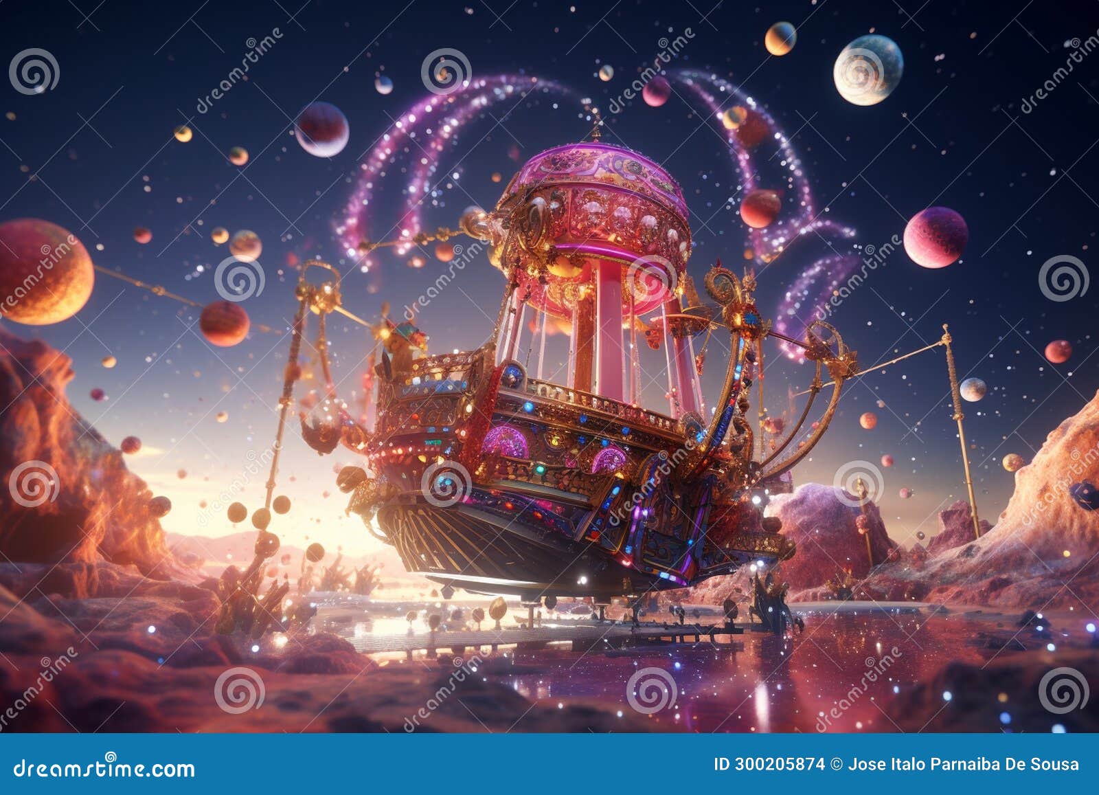 Explore a Celestial Carnival with Spacecraft of Stock Illustration ...