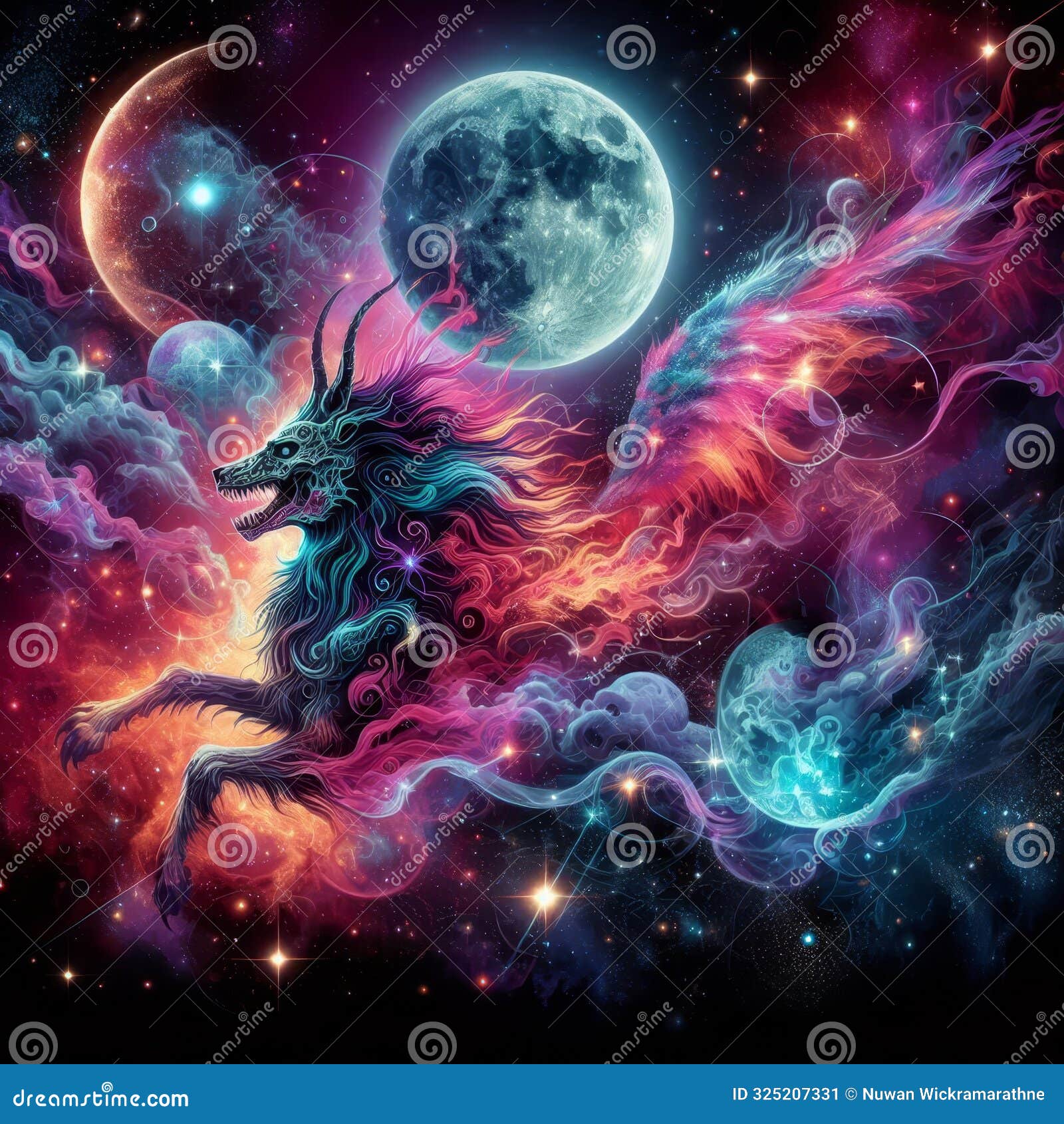 The Hunter with Moon, Smoke, Sparkles, and Glitter Stock Illustration ...