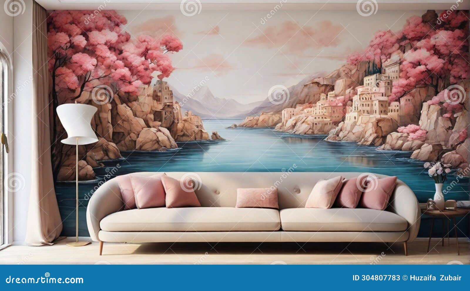 Interior Designs Highlighting Bold Wall Murals Stock Illustration ...