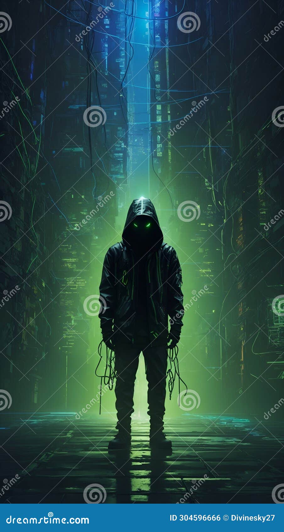 Chronicles of the Neon Cipher: a Dance in Shadows. Generative AI Stock ...