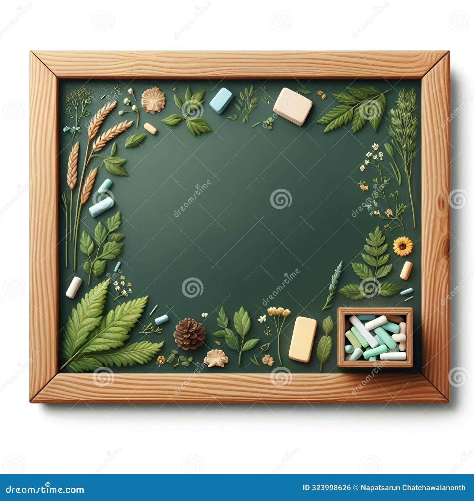 Antique School Supplies on Green Chalkboard, Generative AI. Stock ...