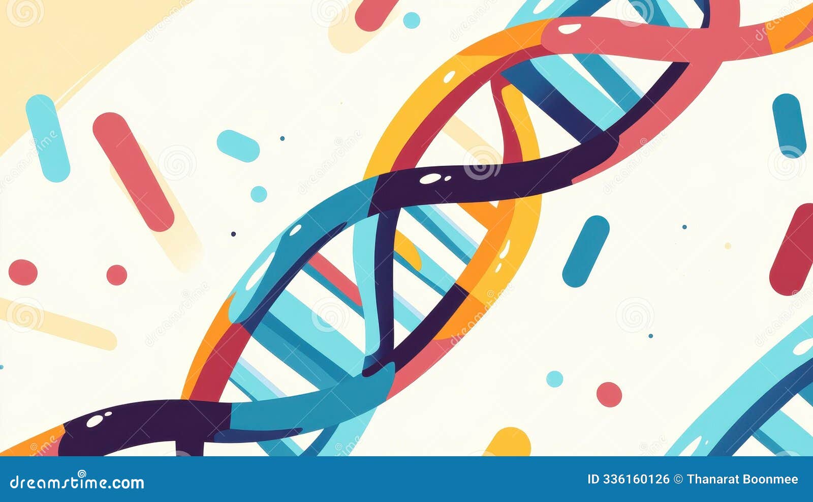 Explore a Colorful Illustration of DNA Molecules, Featuring Modern Flat ...