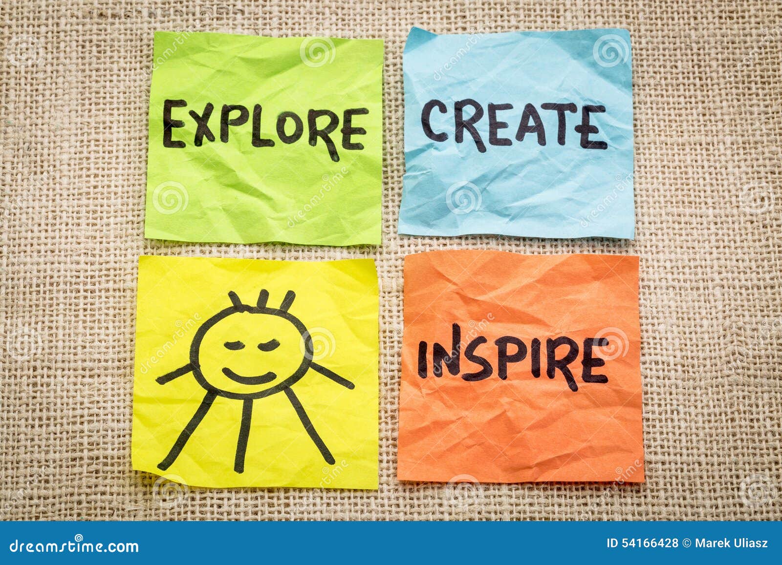 Explore, Create, Inspire and Smile Reminder Stock Photo - Image of ...