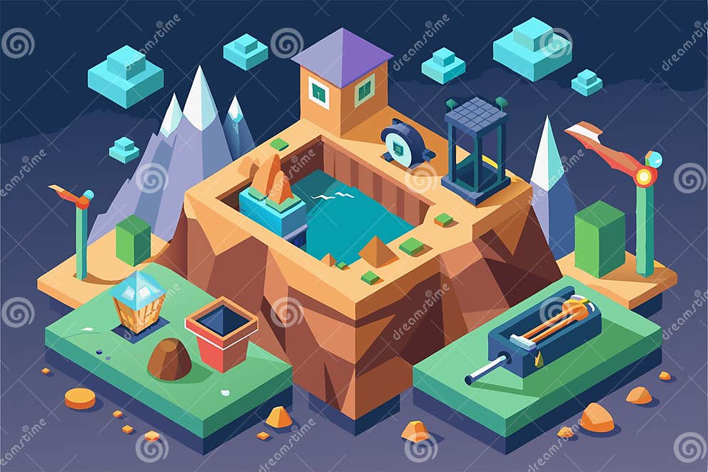 Explore a Customizable Isometric Landscape Showcasing a Hidden Mining ...