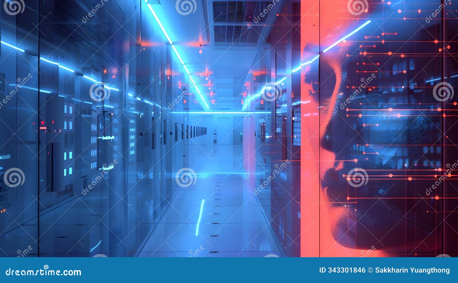 AI-Powered Cooling System in Modern Data Center Generative AI Stock Illustration - Illustration ...