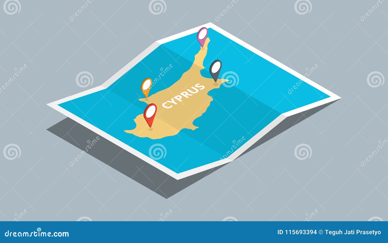 Explore Cyprus Maps with Isometric Style and Pin Location Tag on Top ...