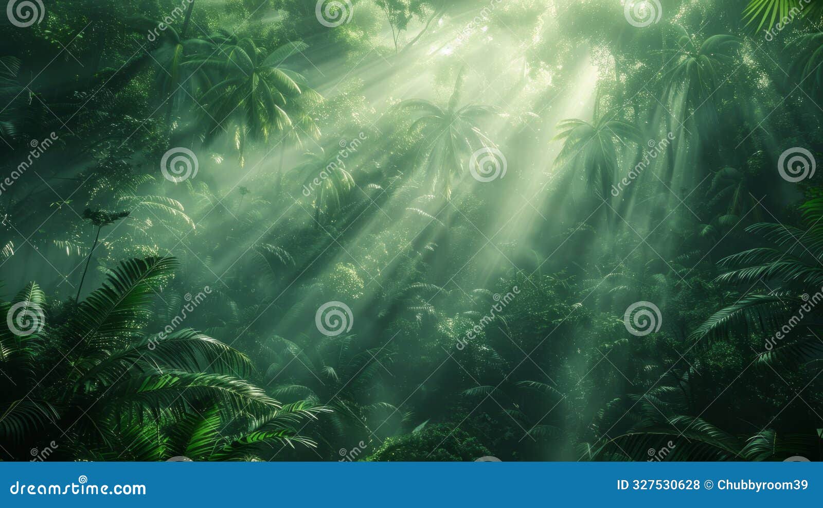 Explore a Dark Rainforest with Lush Greenery, Sun Rays Filtering ...