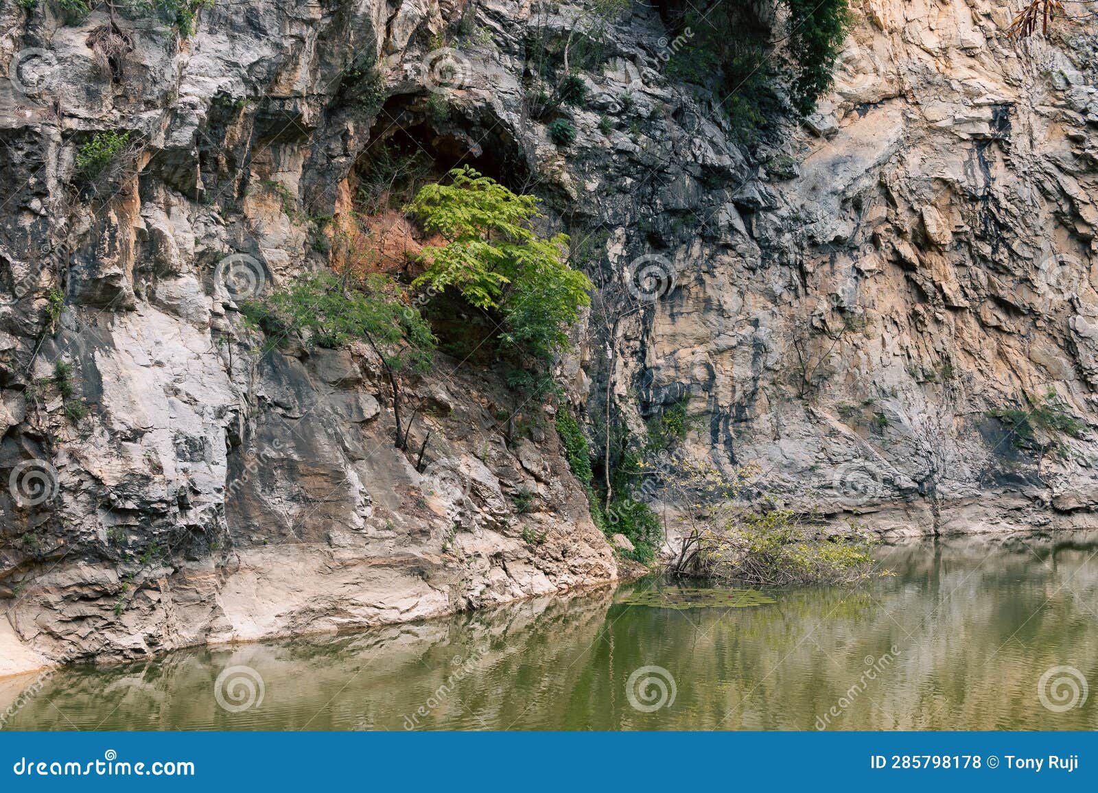 Explore a Deep Cliff-high Canyon in an Old, Flooded Mine Stock Photo ...