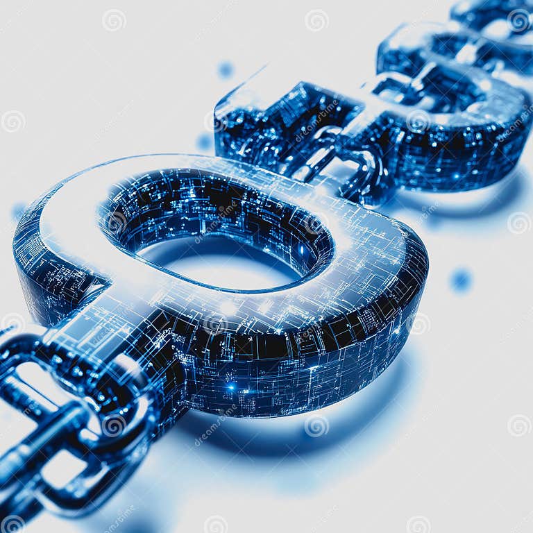 Digital Blockchain Concept with Futuristic Blue Lock and Chain Link ...