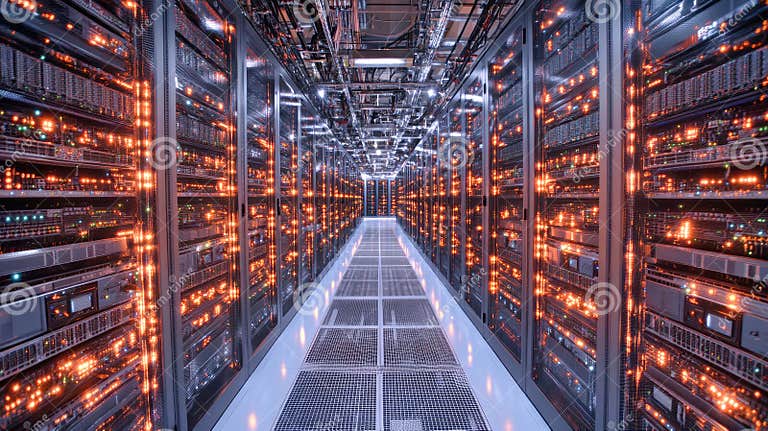 Explore a Dynamic Data Center Buzzing with Life, Where Rows of ...