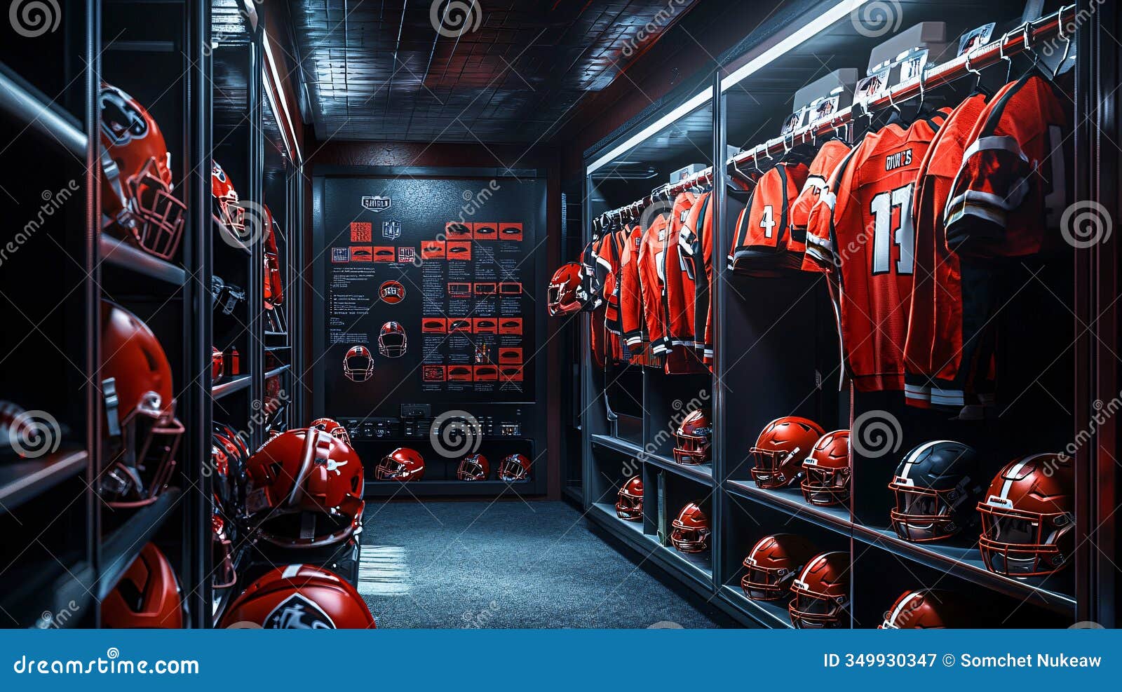 Explore the Dynamic Locker Room Scene Featuring Helmets Jerseys and ...