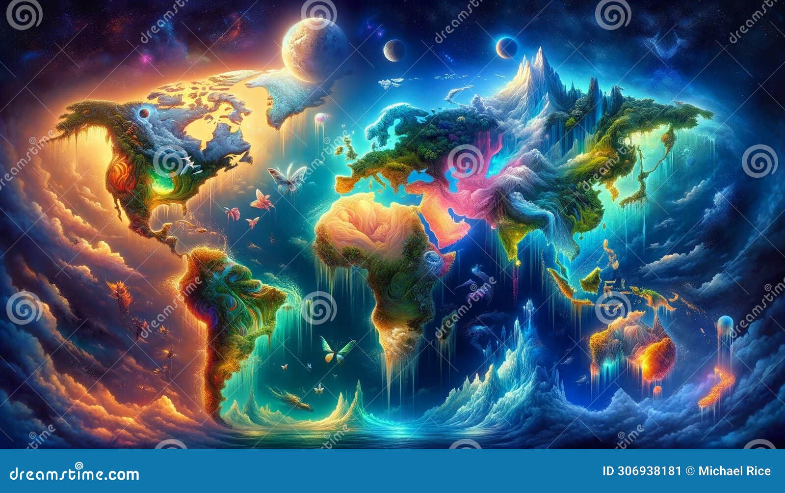 Enchanted Atlas: AI Infused Colorful Fantasy World Map Stock ...