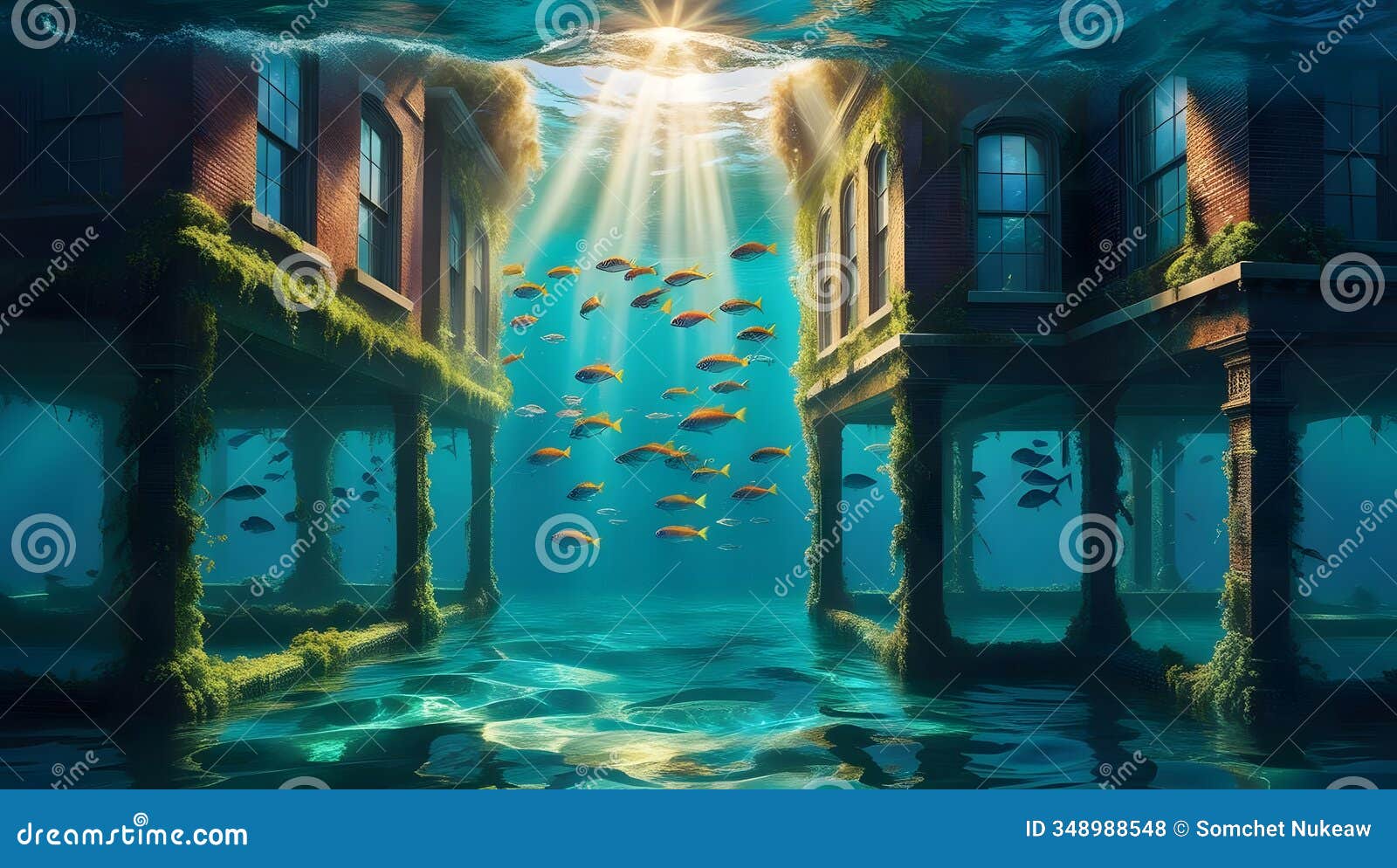 Enigmatic Underwater Ruins Illuminated By Sunlight Beams Through ...