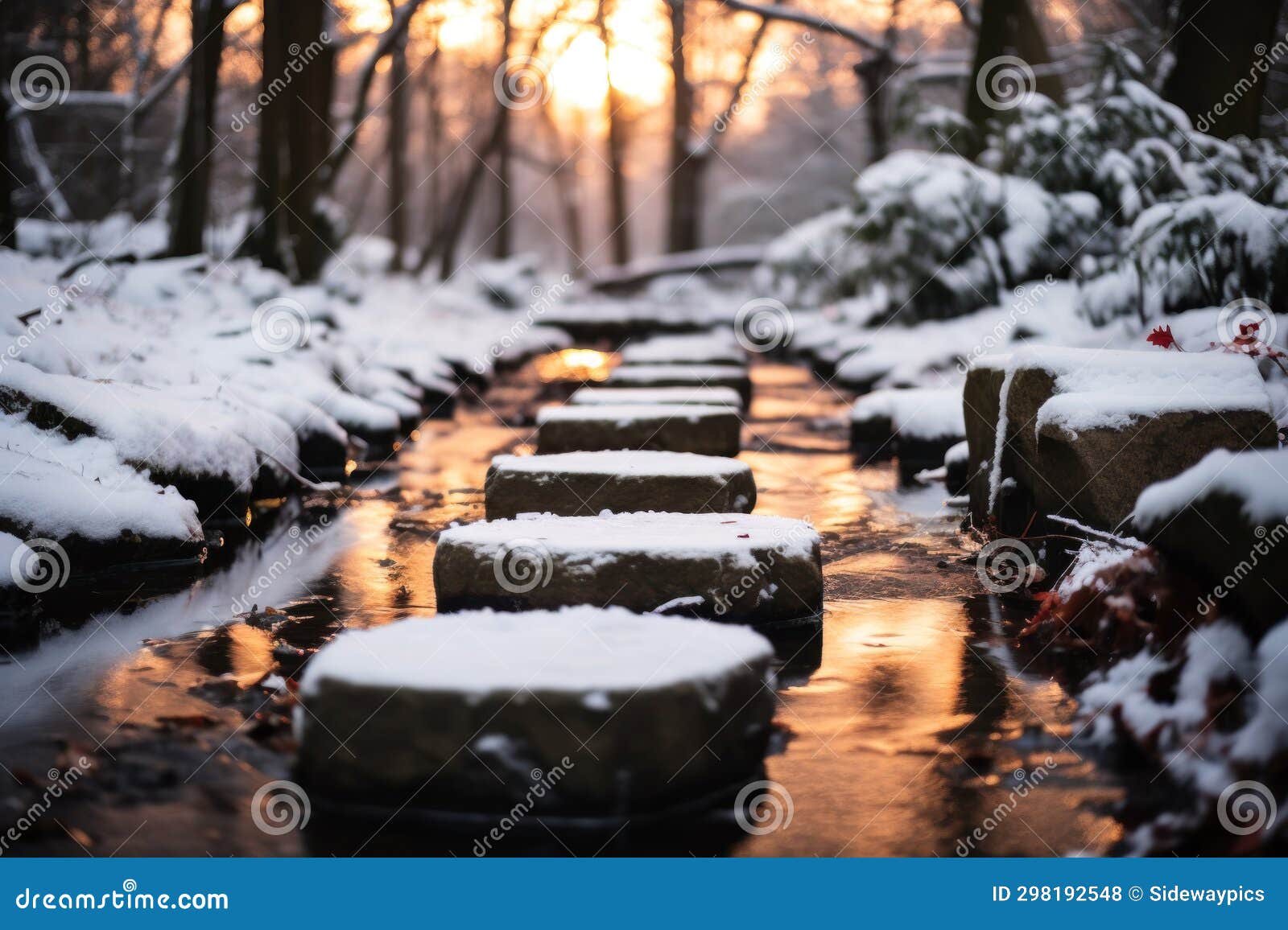 Snowy Stepping Stones - Generative AI Stock Photo - Image of pathway ...