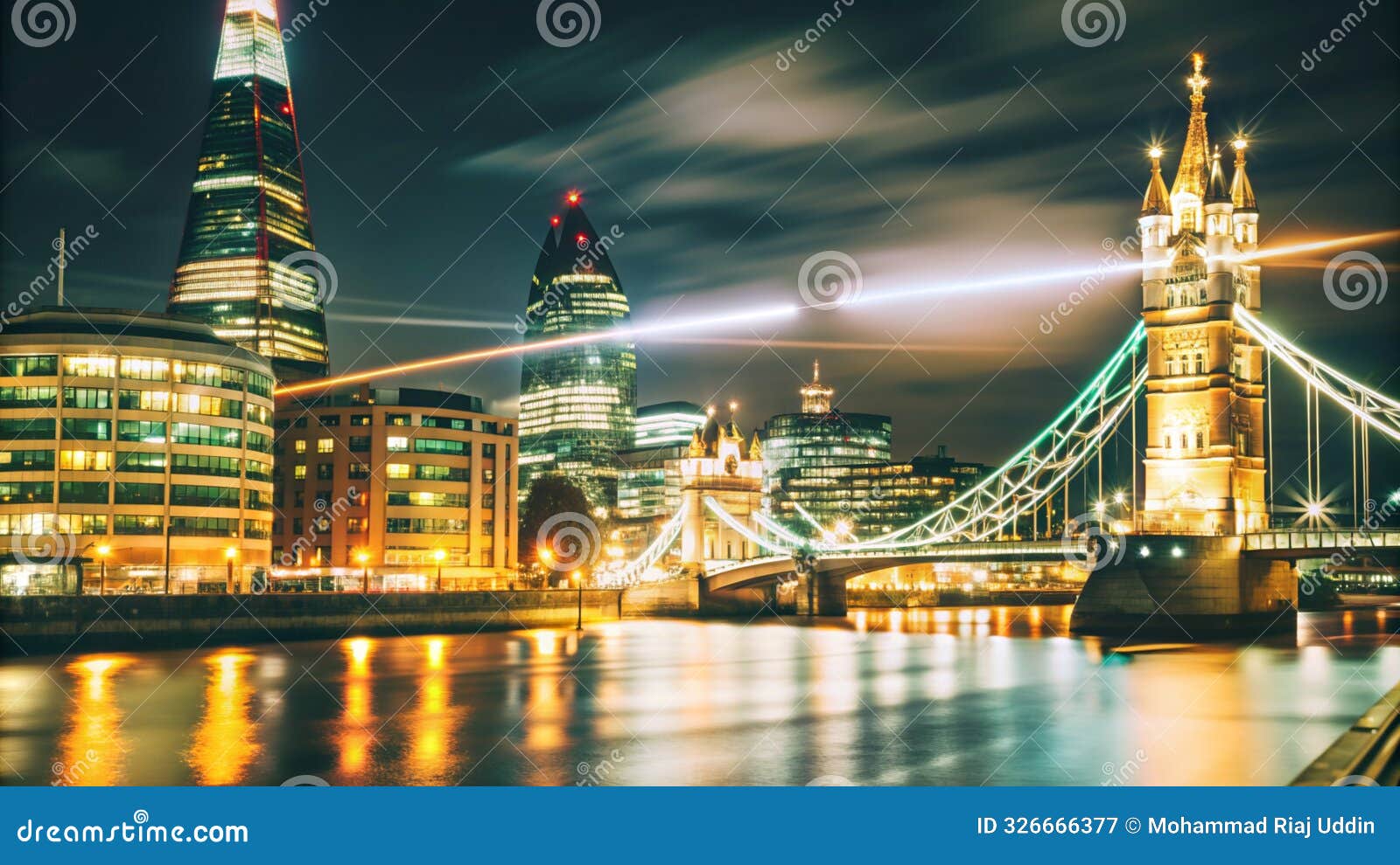 London Skyline at Night with Tower Bridge, London, England, UK Stock ...