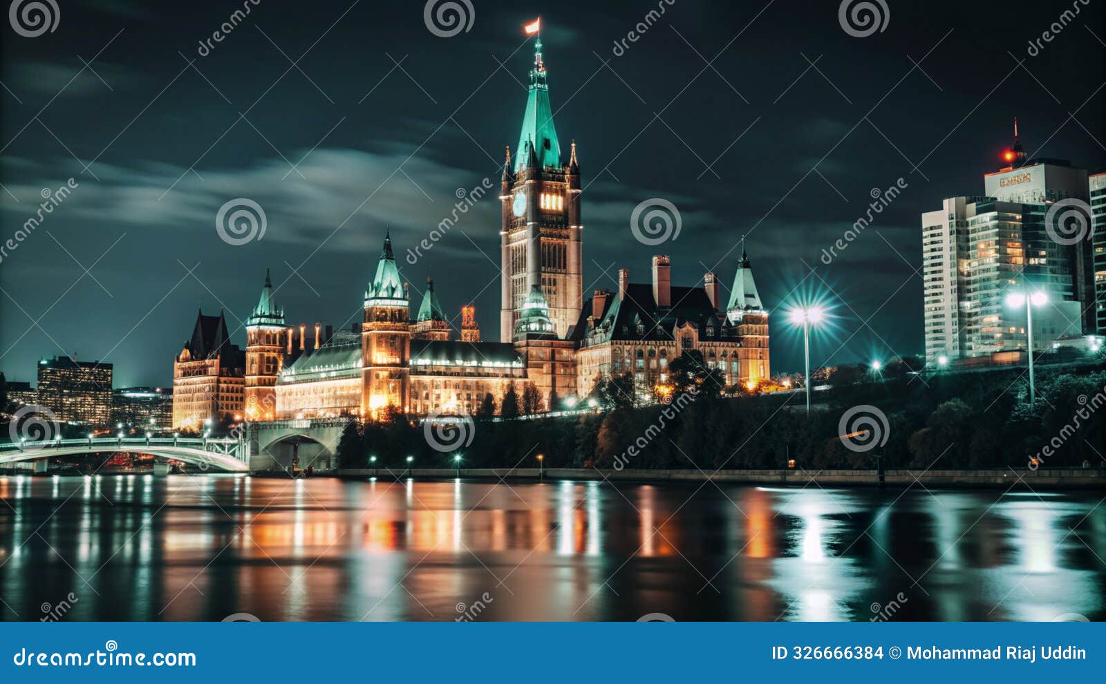 Night View of Parliament Building in Ottawa, Canada. Long Exposure ...