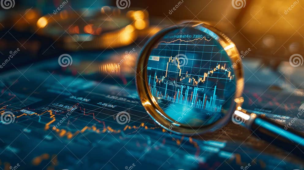 Explore Financial Data through Magnifying Glass Stock Illustration ...