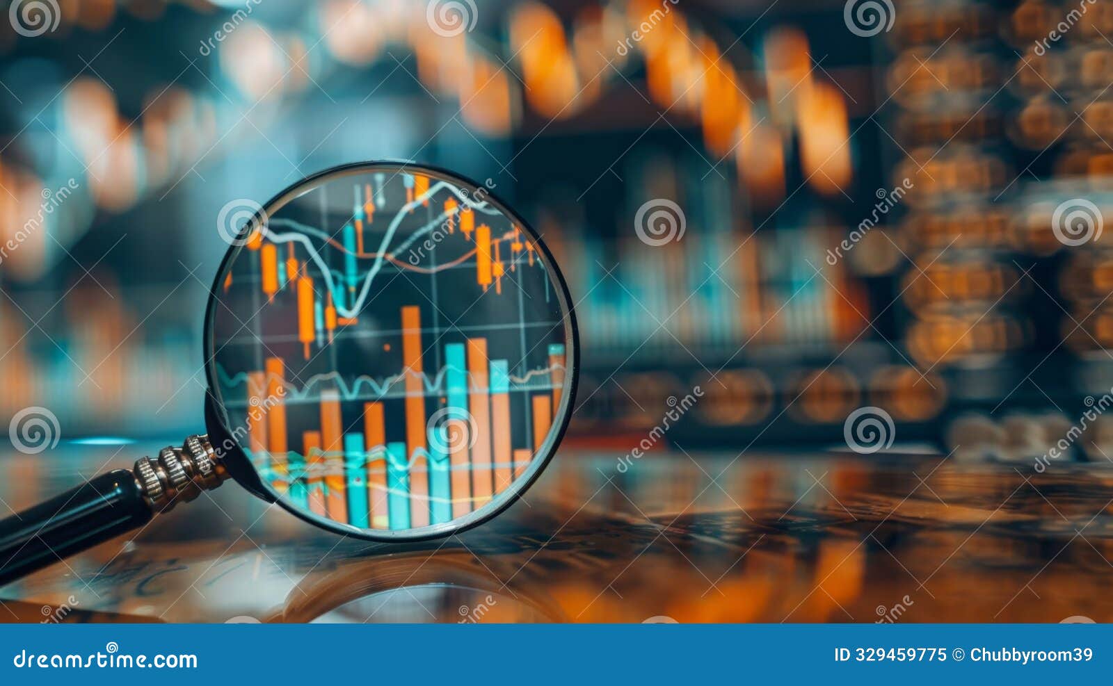 Explore Financial Trends with Magnified Charts Stock Illustration ...