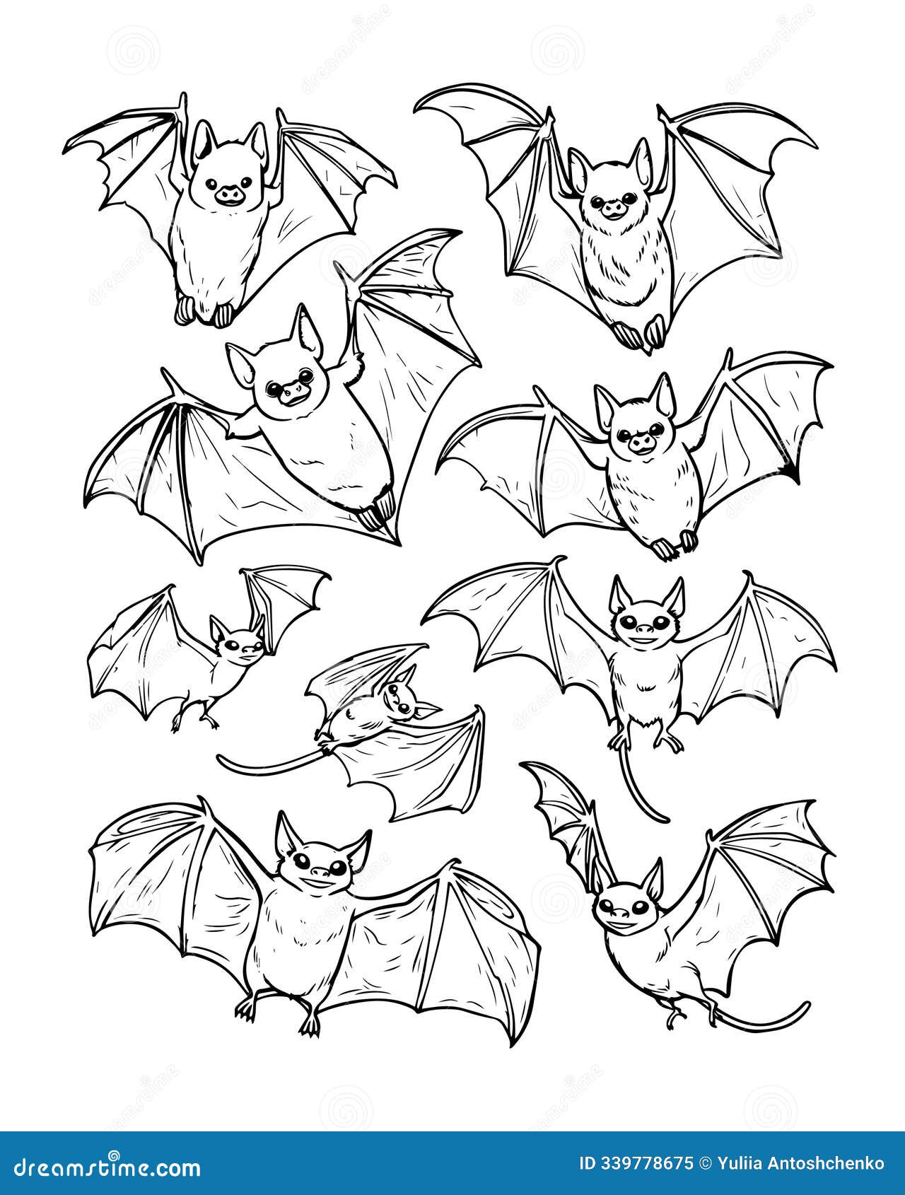 Explore a Fun Bats Coloring Page Showcasing Different Bats in Flight ...