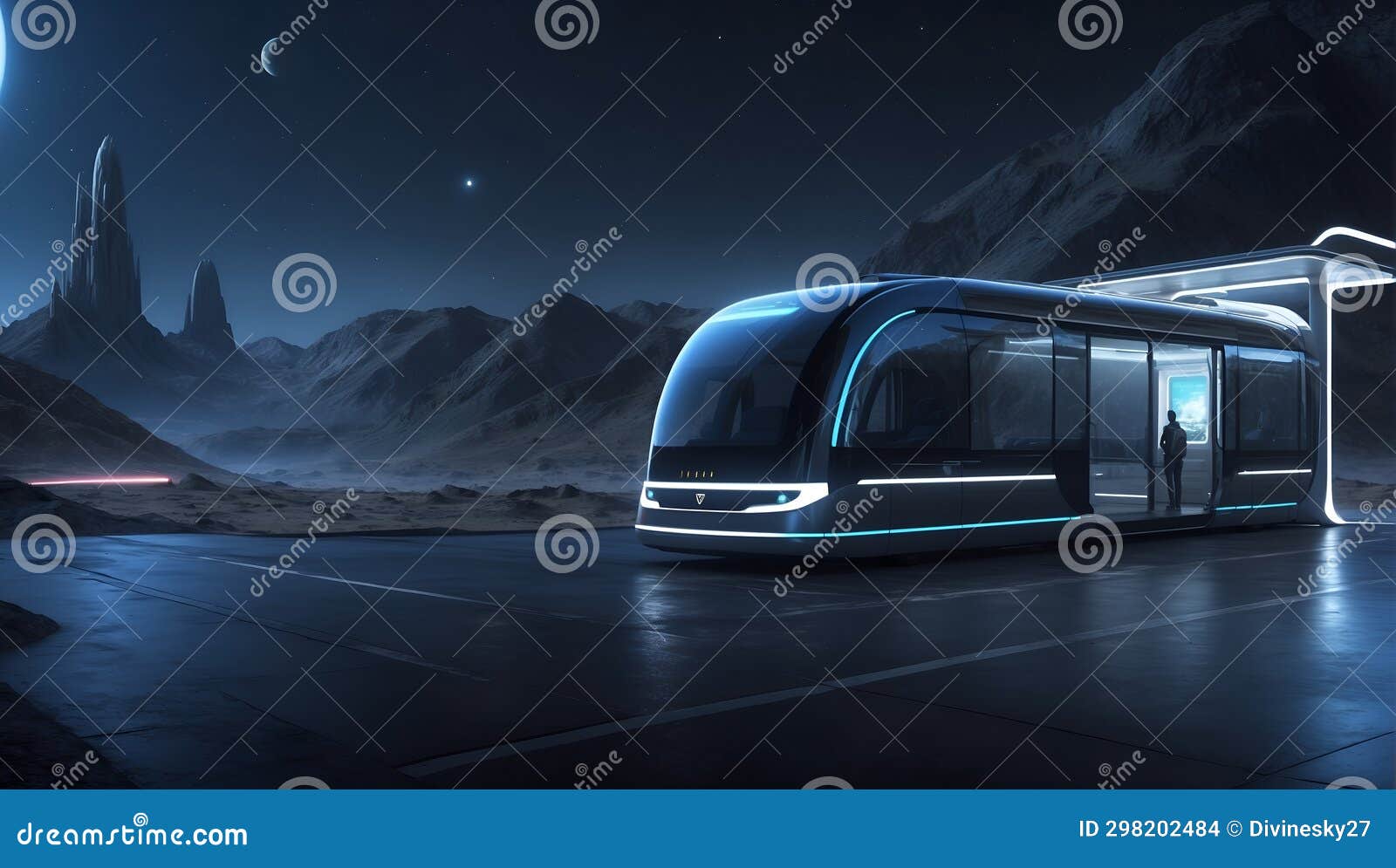 Futuristic Bus Stop with Holographic Displays.ai Generated Stock ...