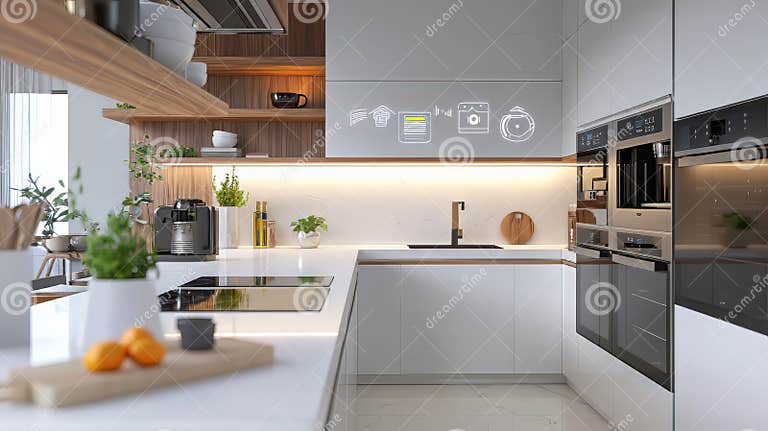 Explore the Future of Smart Homes with IoT and Home Automation in Modern Kitchens Stock ...