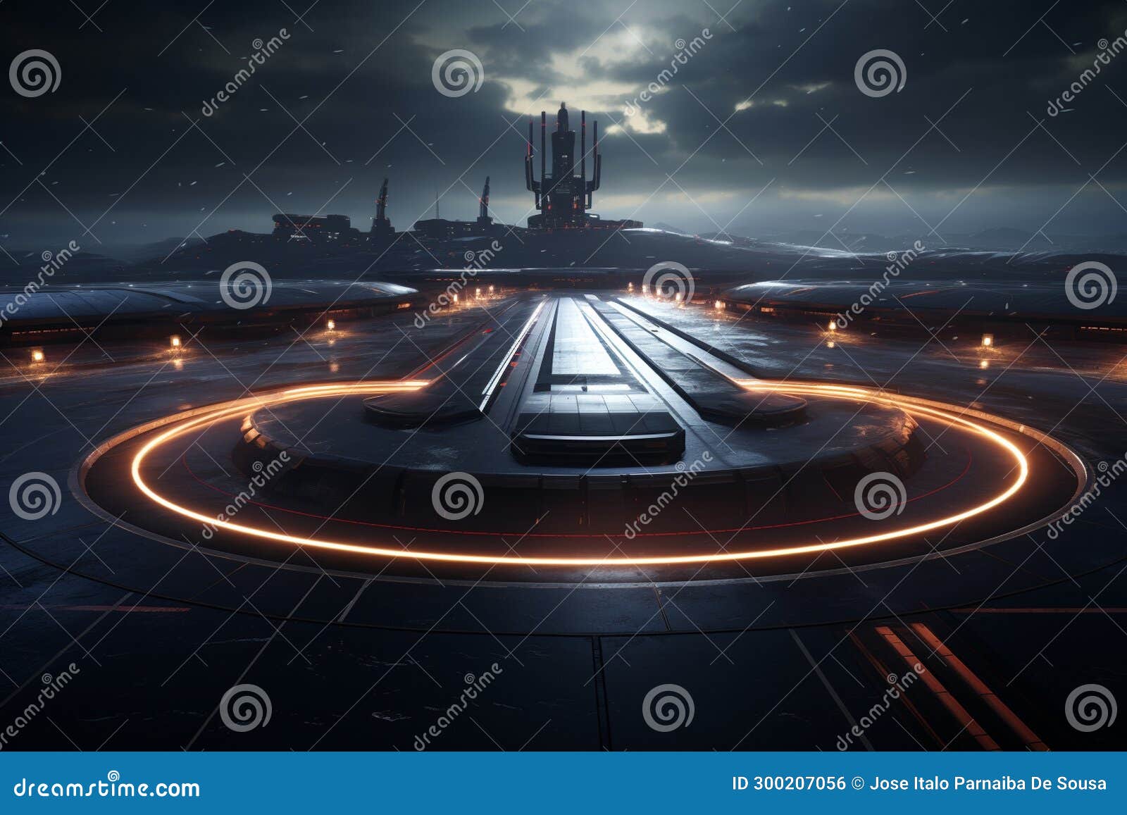 Explore a Futuristic Runway Where Runway Lights Stock Illustration ...