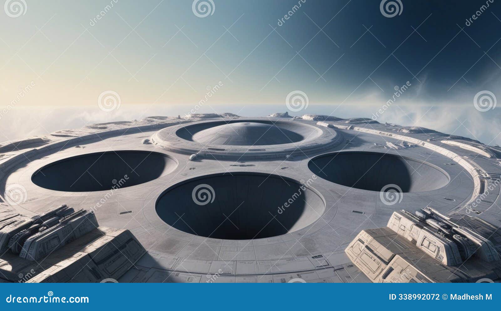 Explore a Futuristic Space Base with Circular Craters a Serene Aerial ...