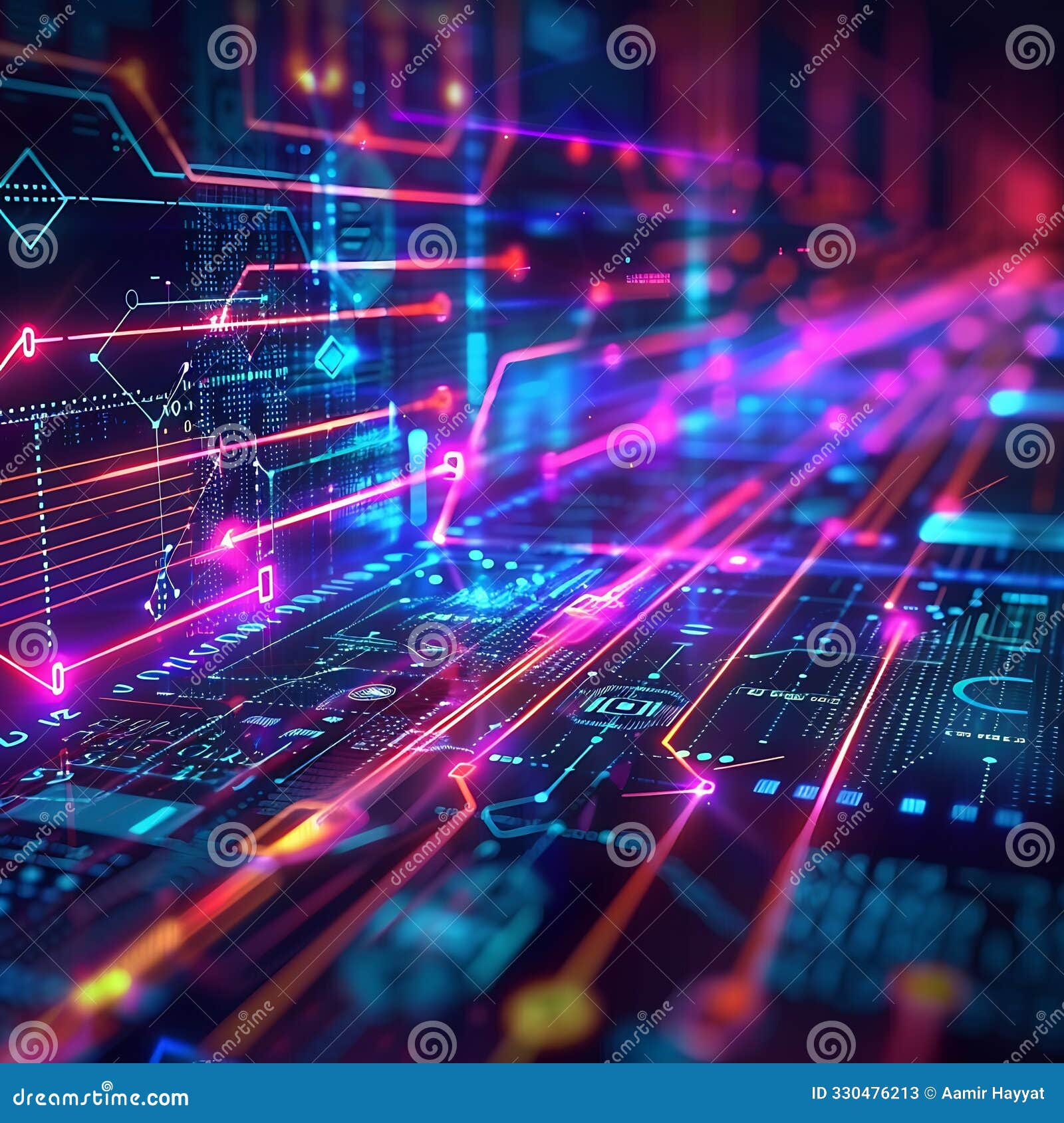 Artistic Representation of Motherboards and Circuits in Vibrant Colors ...
