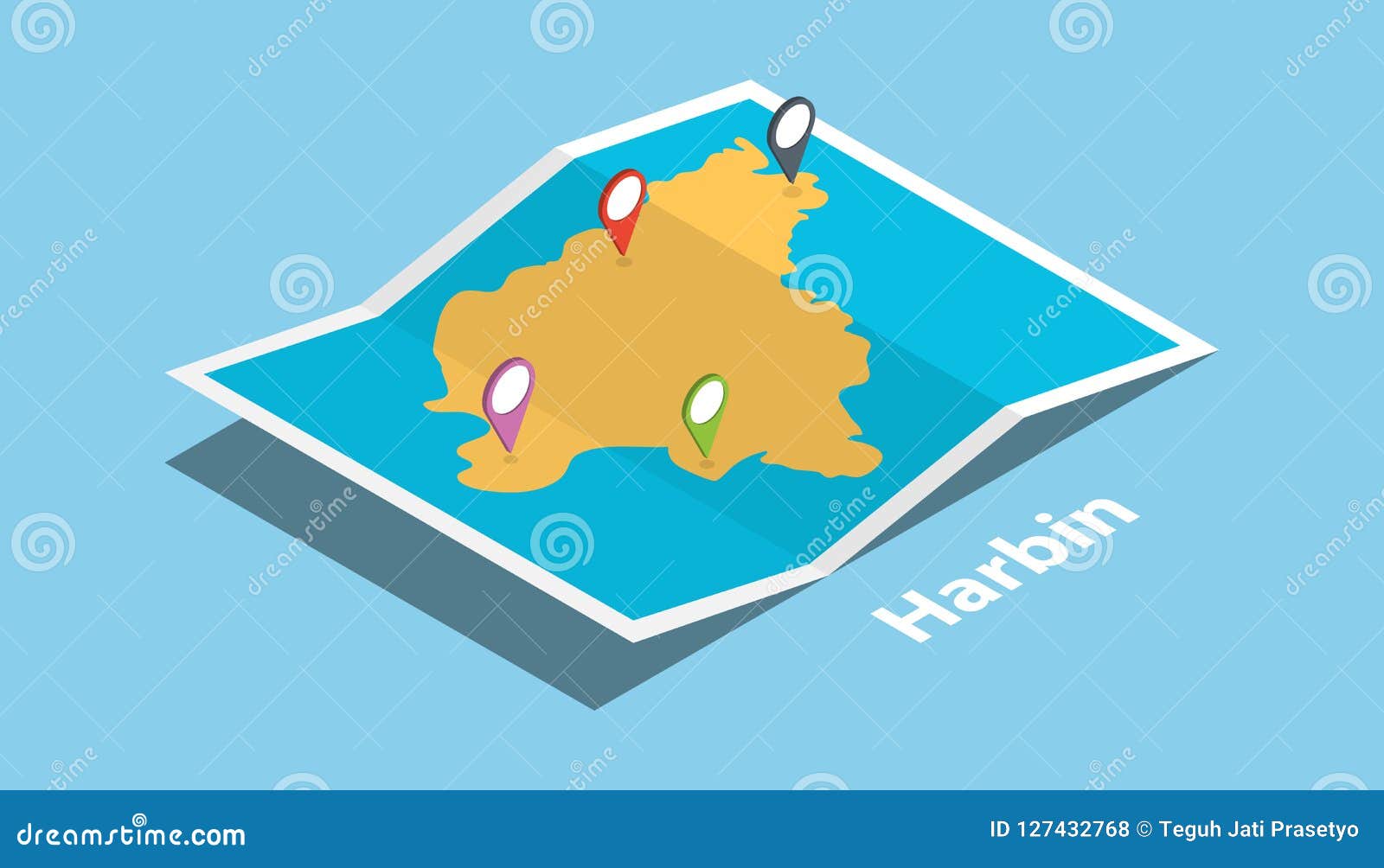 Explore Harbin Maps With Isometric Style And Pin Location Tag On Top ...