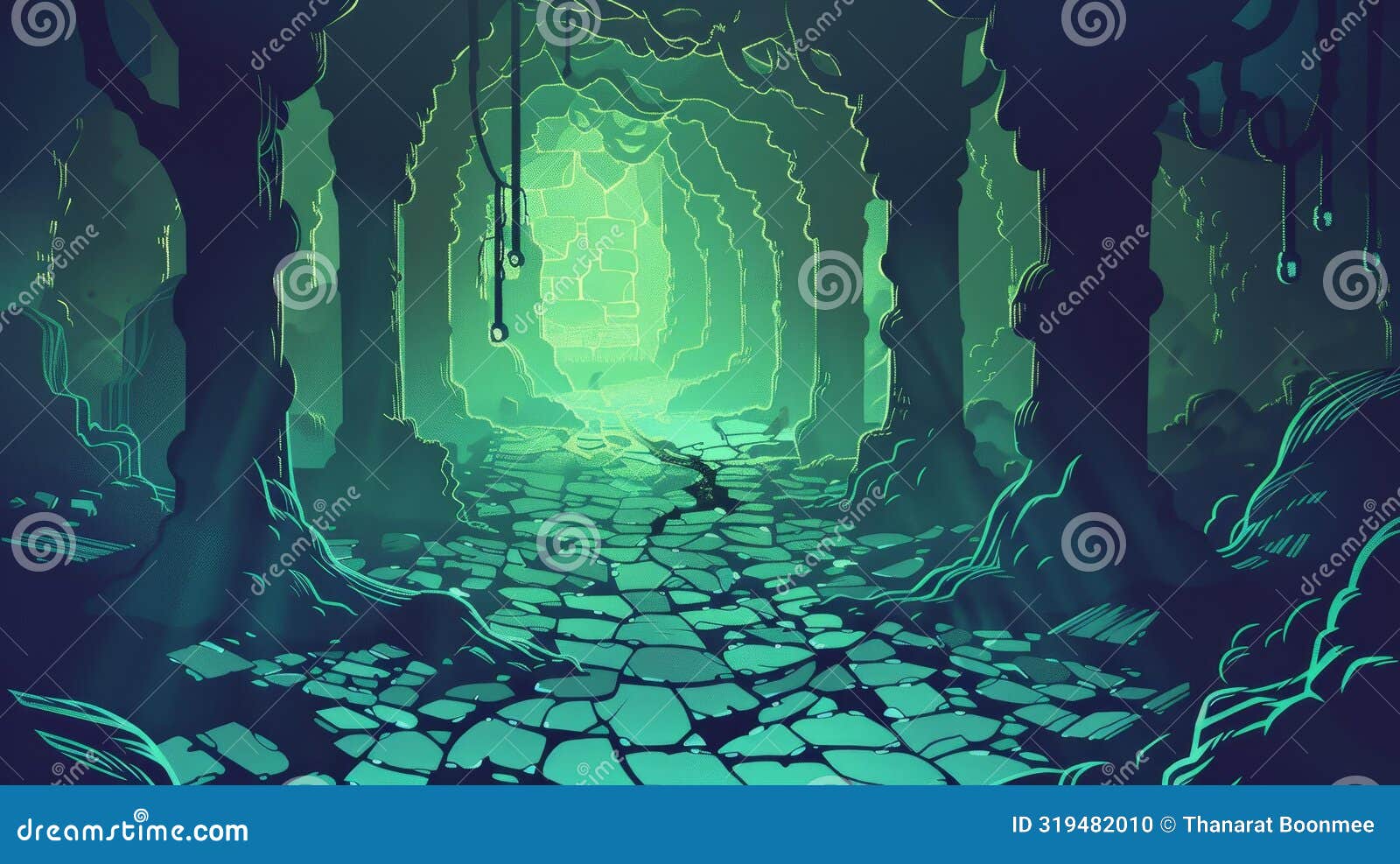 Explore a Hidden Underground Maze Aglow with Bioluminescent Roots Stock ...