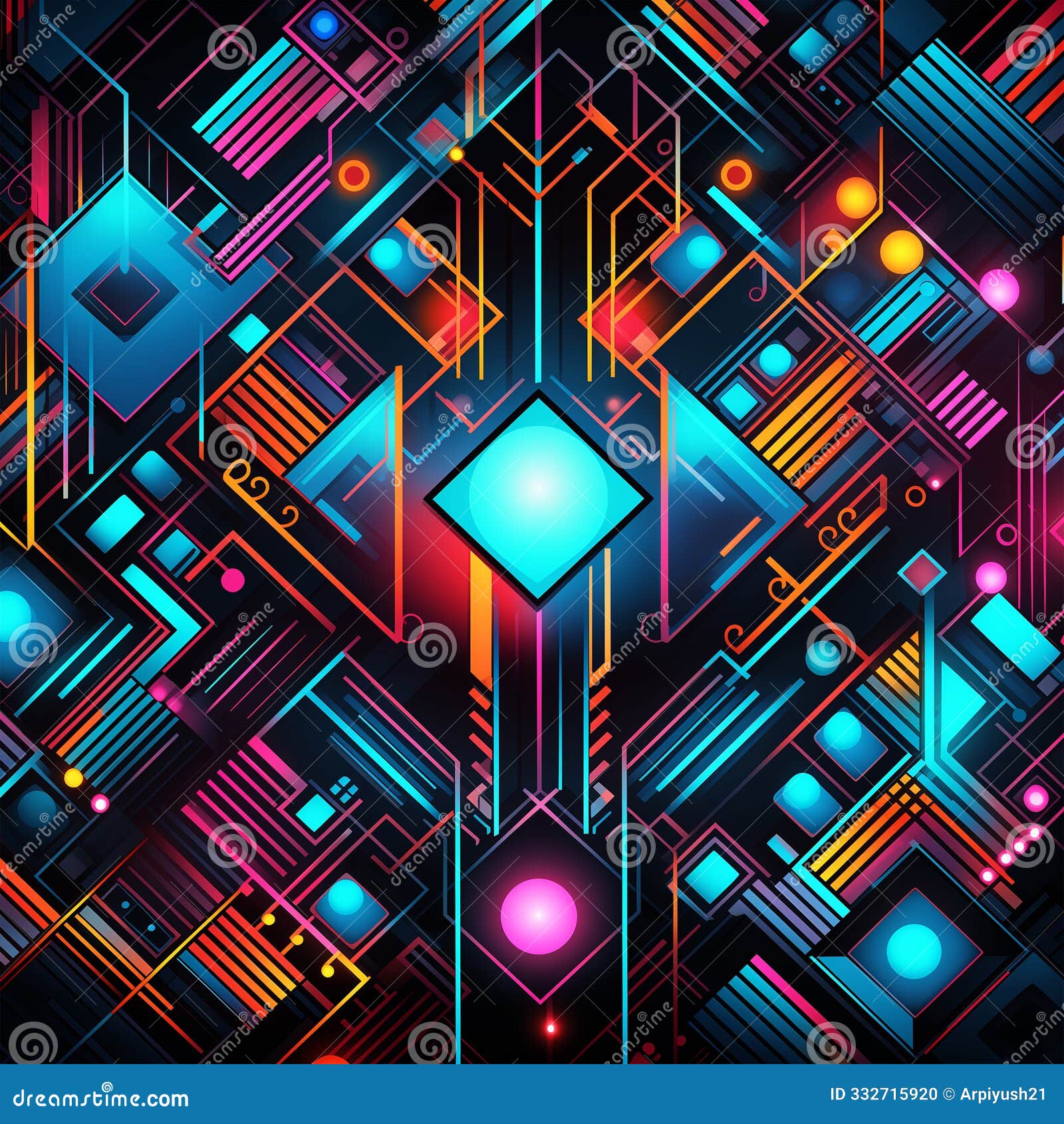 High-Resolution Neon Geometric Pattern, Retro Futuristic Grid Design ...