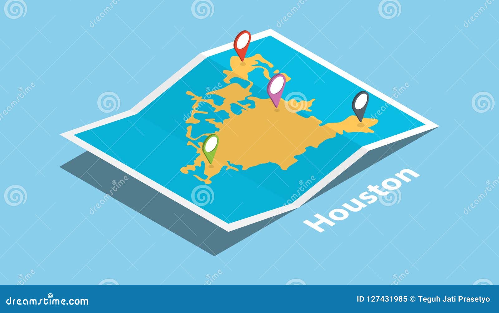 Explore Houston Maps with Isometric Style and Pin Location Tag on Top ...