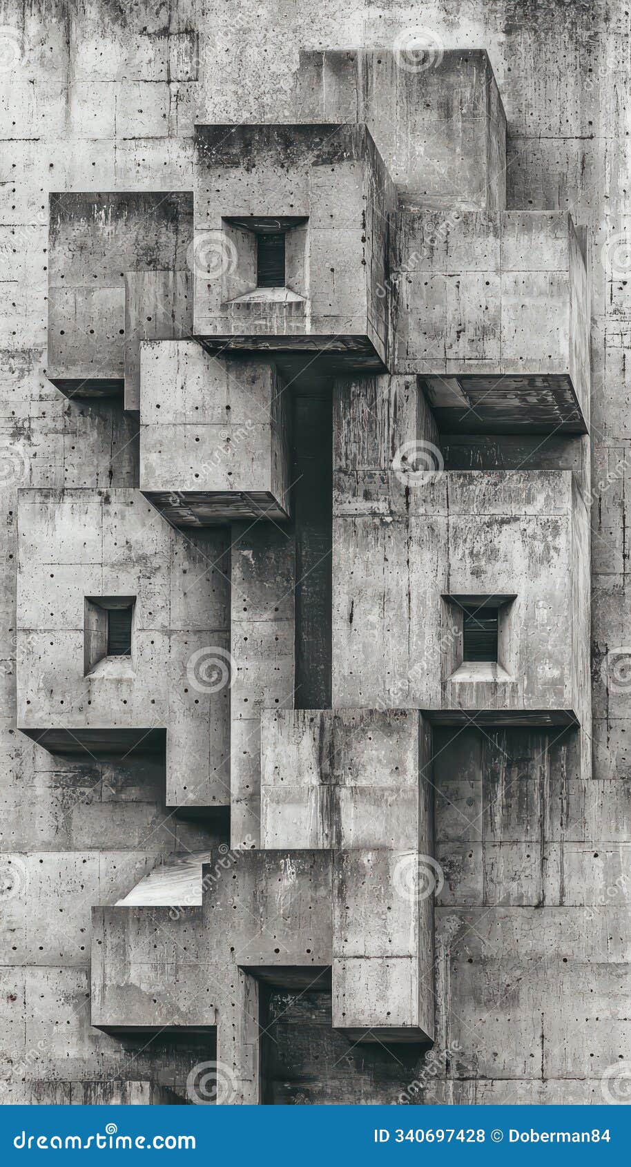 Striking Perspective of Brutalist Architecture Featuring Geometric ...