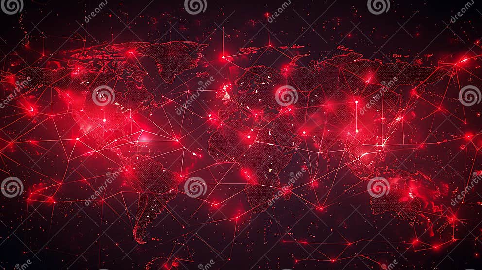 "Global Network Connection: Red Colored World Map Illustration" Stock ...