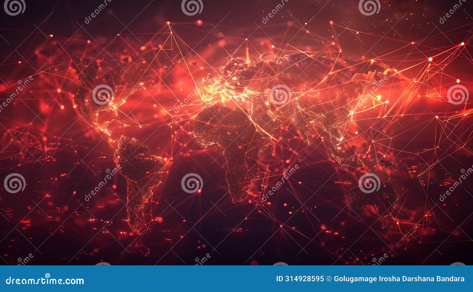 "Global Network Connection: Red Colored World Map Illustration" Stock ...