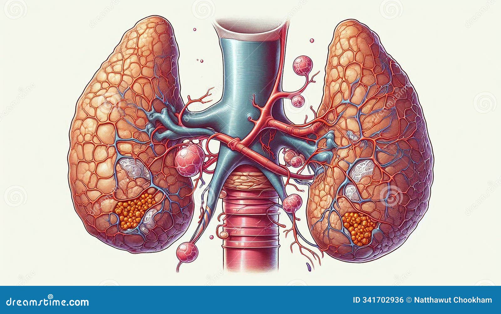 Detailed Anatomy of Human Lung and Gland Structures Stock Illustration ...