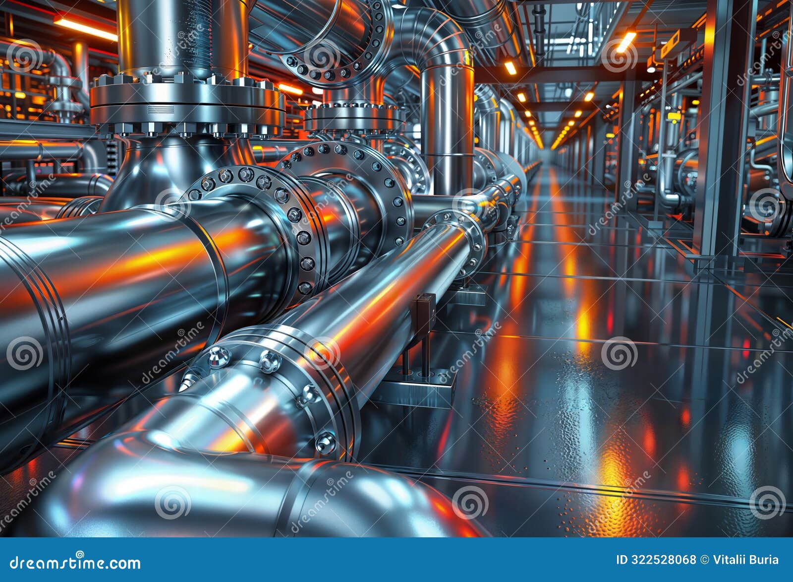 Complex Network of Illuminated Pipes and Valves in an Industrial ...