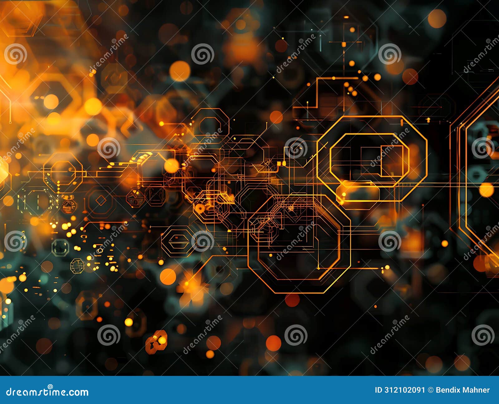 Cybernetic Hive: Abstract Background with Buzzing Technology Nodes ...