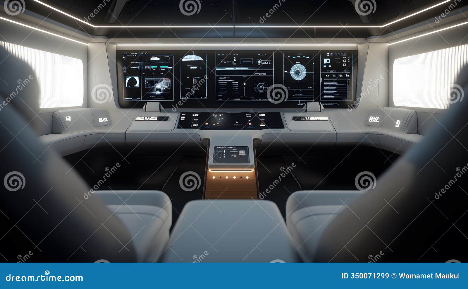 Sleek Modern Interior of a Spaceship Cockpit Featuring Advanced ...