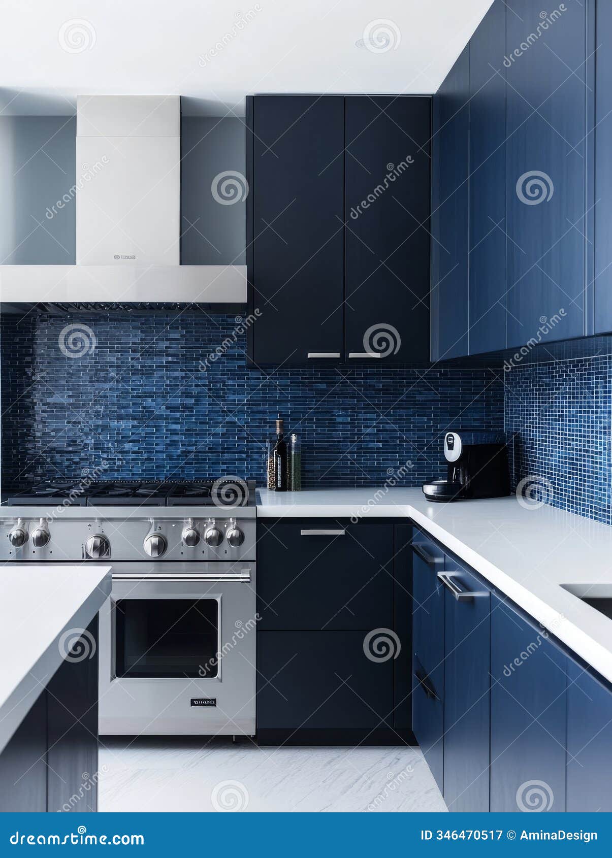 Explore a Modern Kitchen with Stylish Indigo Cabinets and Elegant White ...