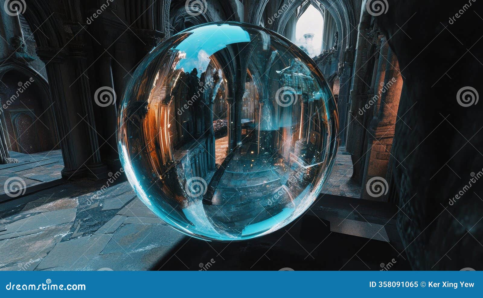 Explore a Mystical Sphere in a Captivating Gothic Architecture Setting Stock Illustration ...