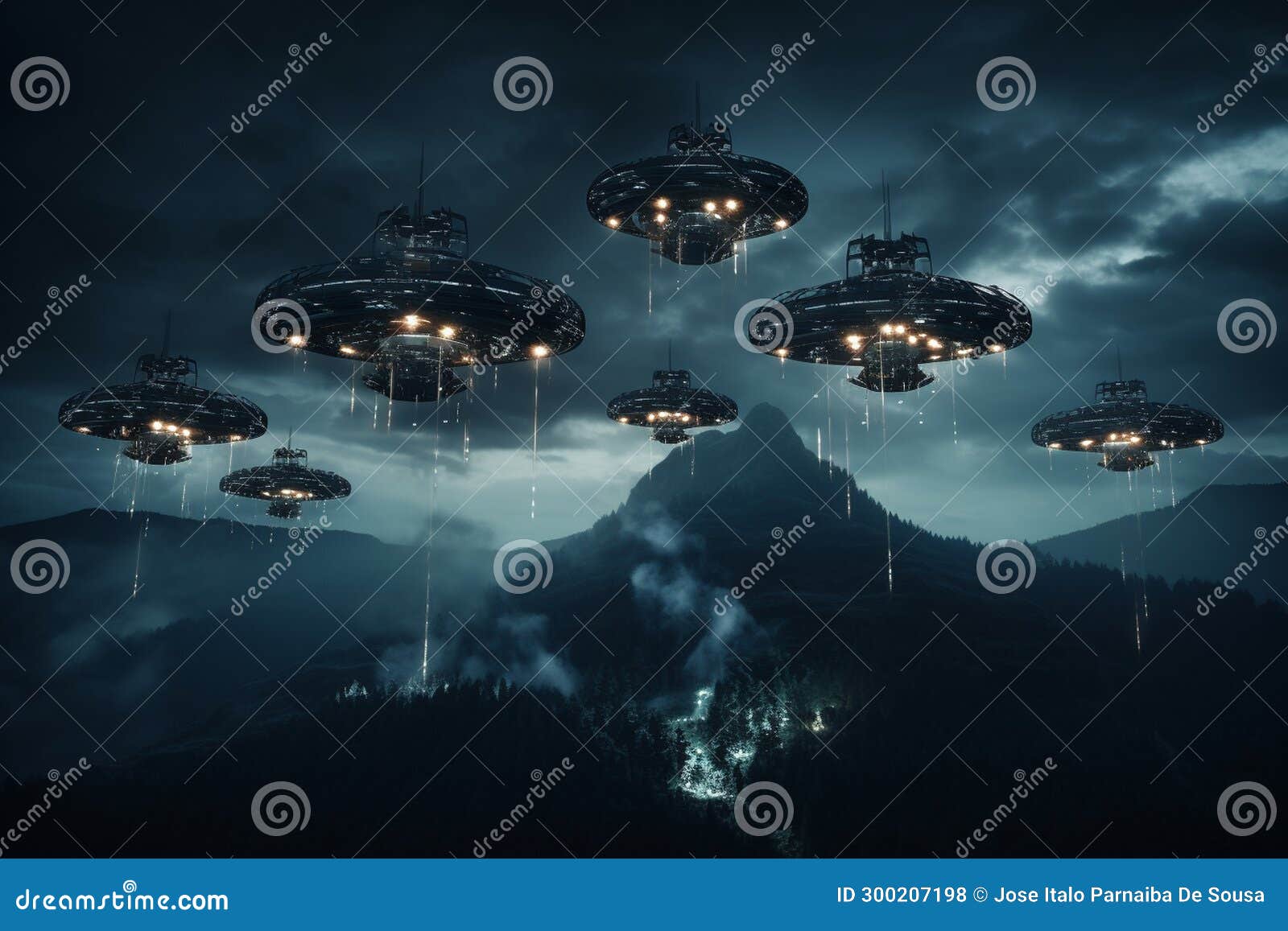Explore a Night Sky Illuminated by a Fleet of Stock Illustration ...