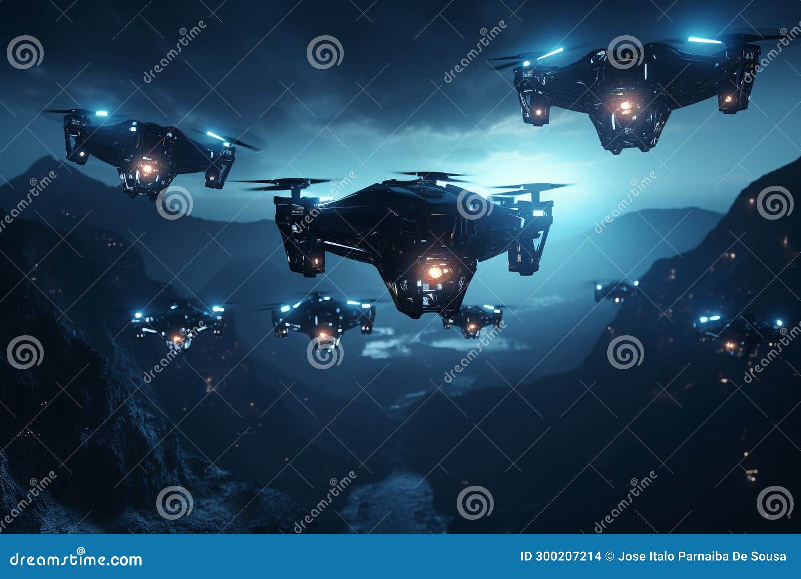 Explore a Night Sky Illuminated by a Fleet of Stock Illustration ...