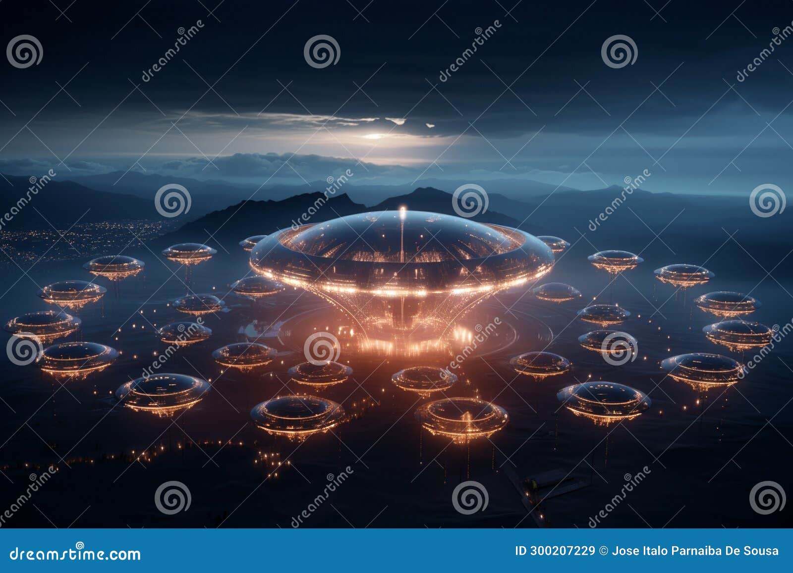 Explore a Night Sky Illuminated by a Fleet of Stock Illustration ...