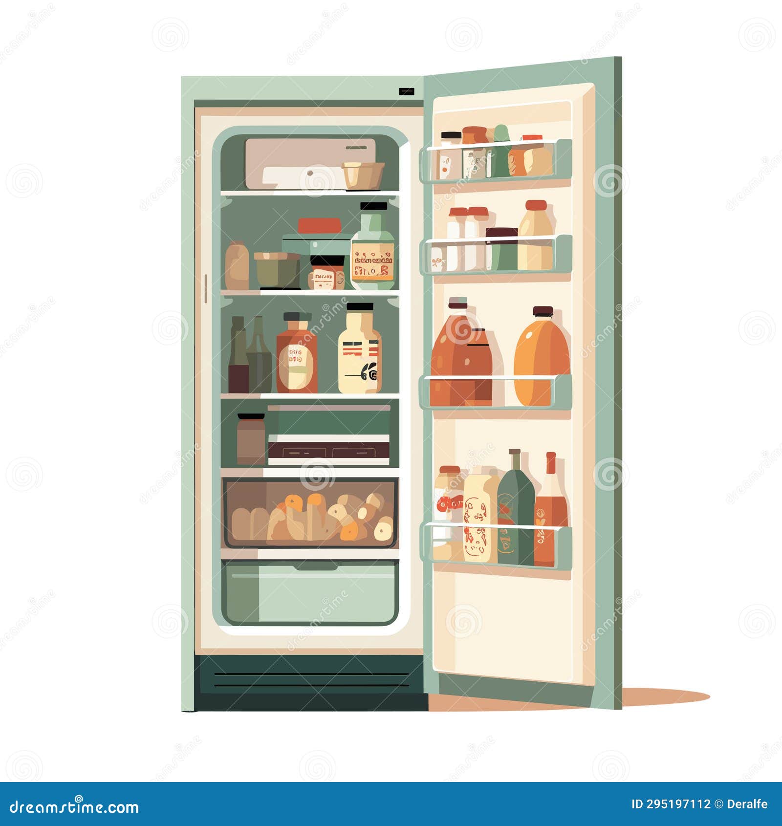 Flat Style Refrigerator Full of Food Vector Illustration Stock ...
