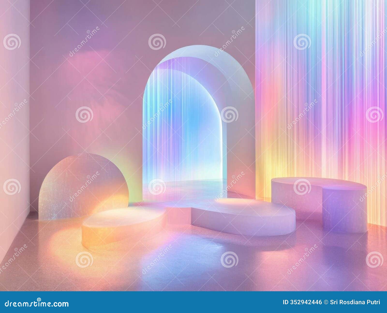 Explore Pastel Iridescent Archway with Glowing Platforms Stock ...