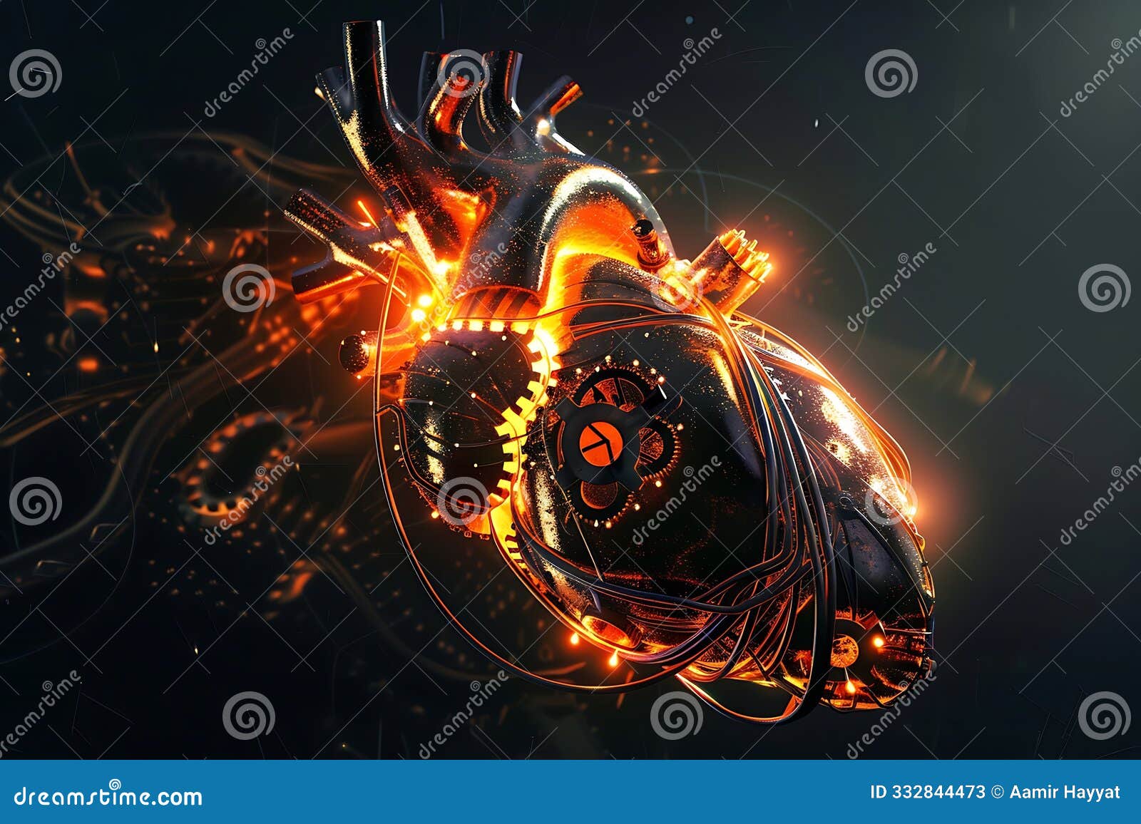 Robotic Heart with Fiery Burning Effects and Advanced Design Stock ...