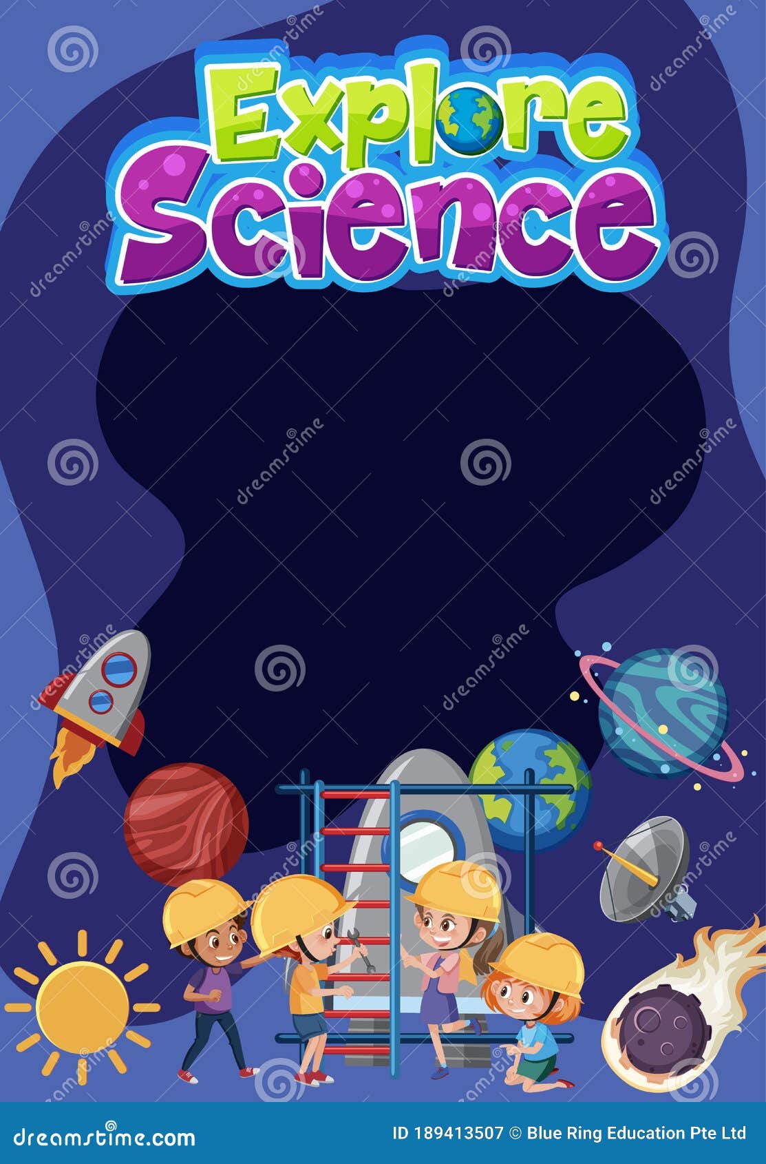 Explore Science Logo With Different Kids Isolated Cartoon Vector ...